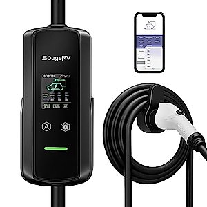 BougeRV Portable 48 Amp EV Charger Level 2, 240V, NEMA14-50P, 11.52KW Max Output with Adjustable Current and Charging Schedule, Plug-in Electric Vehicle Charging Cable with 25Ft for Indoor/Outdoor Use