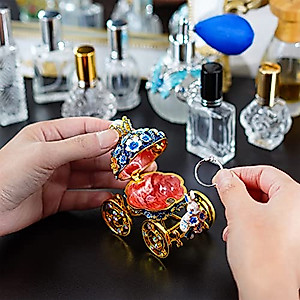 YU FENG 3'' Hand Painted Enamel Pumpkin Carriage Trinket Box With Bunny Flowers Hinged Jewelry Organizer with Crystals Ring Earrings Storage Home Decor Figurine Keepsake Collectible