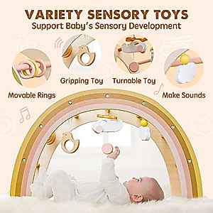 Tiny Land Baby Play Gym, Wooden Play Gym for Baby 0-6 Months, Wooden Baby Play Gym, Wood Play Gym, Wooden Baby Toys 0-9 Months, Neutral Color