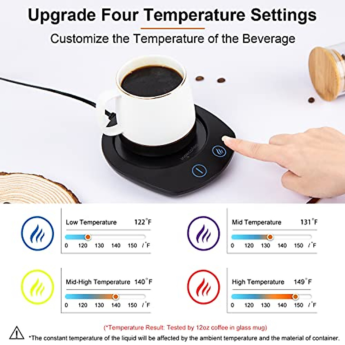 Ingecafea Upgrade Coffee Mug Warmer, Smart Coffee Warmer for Desk Use, 4 Temperature Settings & 4 Hours Auto Shut Off, Large Surface Coffee Cup Warmer for Coffee, Milk, Tea (Oval)