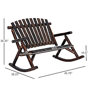 Outsunny Double Wooden Porch Rocking Bench, Adirondack Porch Rocker Chair, Heavy Duty Loveseat for 2 Persons with High Rise Slatted Seat & Backrest, Smooth Armrests, Carbonized