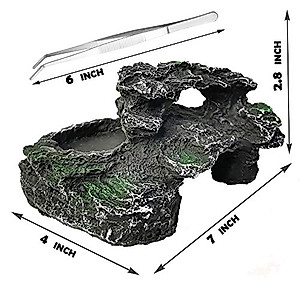 Basking Platform for Turtles, 7" Reptile Resting Terrace, Resin Turtle Ramp Climb Stone, Landscape Decorative Habitat for Reptiles, Fish, Amphibians