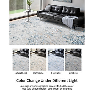 Ruggnovea 8x10 Area Rugs 8x10, Machine Washable Area Rugs for Living Room, Blue Teal Area Rug with Non Slip Dots for Bedroom, Low Pile Carpet with Modern Stripe Printing, Fade Resistant Area Mats