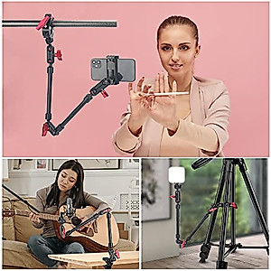 JINSUI 22inch Adjustable Articulating Magic Arm and Super Clamp with 1/4" and 3/8" Thread, Magic Arm Camera Mount with Phone Holder and 3/8" 5/8" Screw Adapters for Microphone, Webcam, LED Light