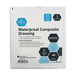 MED PRIDE Waterproof Composite 6’’ x 6’’ Wound Dressing Pads- 10-Pack, Sterile, Individually Wrapped- for Men/Women- for Pressure Ulcers, Post Op Trauma-Injury-Medium Absorbency