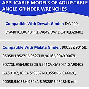 1-Pack Adjustable Angle Grinder Wrench with 2 Pairs Grinder Flange Nut Universal Adjustable Angle Grinder Wrench Angle Grinder Nut and Pin Spanner Compatible with Dewalt Grinder or other Grinders
