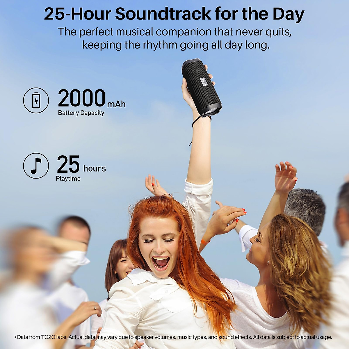 TOZO PA2 Bluetooth Speaker with Dual Drivers & Dual Bass Diaphragms, Deep Bass Loud Stereo Sound, IPX8 Waterproof, 25H Playtime, Custom EQ App Portable Wireless Speaker for Home Outdoors Travel Black