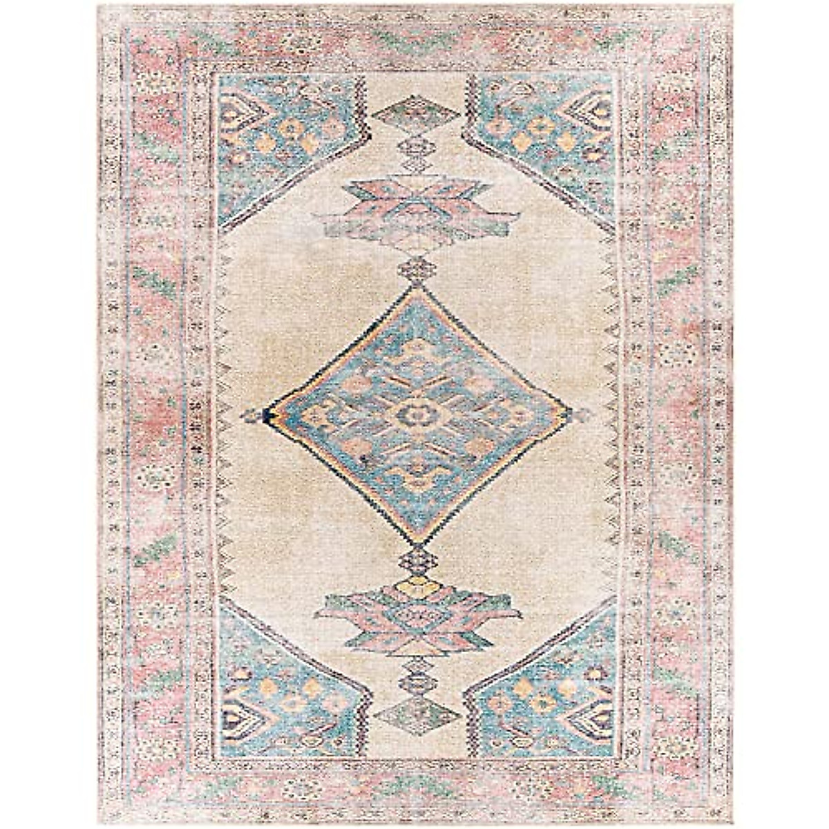 Artistic Weavers Yolanda Vintage Medallion Area Rug,7'10" x 10'2", Sky Blue/Orange