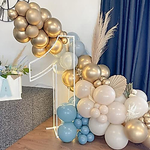 Beaumode Blue Slate Gold Balloon Garland Arch Kit Different Sizes 5/10/18 inch Balloons for Boys Baby Shower Birthday Christening Baptism Bridal Shower Anniversary Party Decorations (Blue Slate Gold)