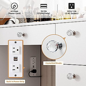 VOWNER Vanity with Lighted Mirror - Makeup Vanity Desk with Power Outlet and 7 Drawers, 3 Color Lighting Modes Adjustable Brightness, 44" Vanity Table with Soft Cushioned Stool for Women Girls, White