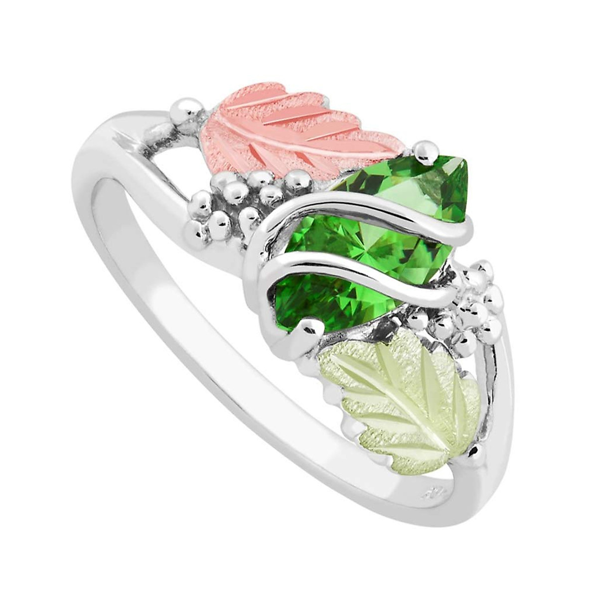 Marquise Synthetic Emerald May Birthstone Wrap Ring, Sterling Silver, 12k Green and Rose Black Hills Gold Size 9.25