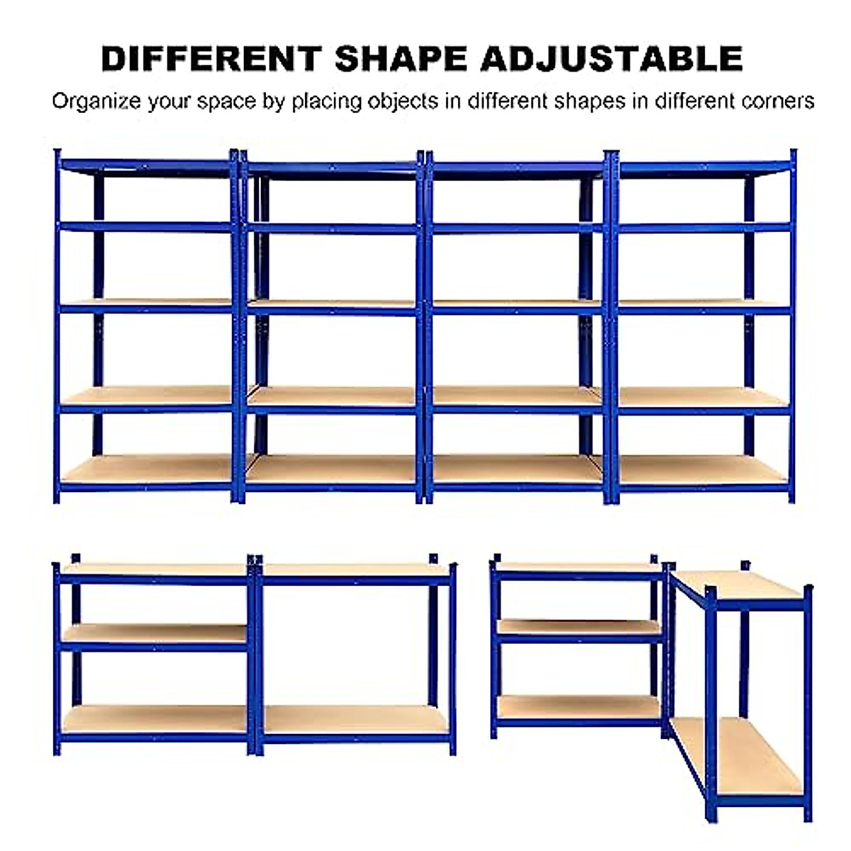 Vandise 5-Shelf Shelving Unit with MDF Boards, Adjustable Steel Shelve, 59H x 28W x 12D inch, 386lbs Loading Capacity per Shelf, Shelving Units and Storage for Kitchen and Garage (Blue)