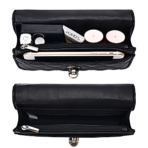 GM LIKKIE Clutch Purse for Women, Evening Envelope Quilted Wallet Bag, Crossbody Foldover Pearl Wedding Shoulder Handbag (Black)