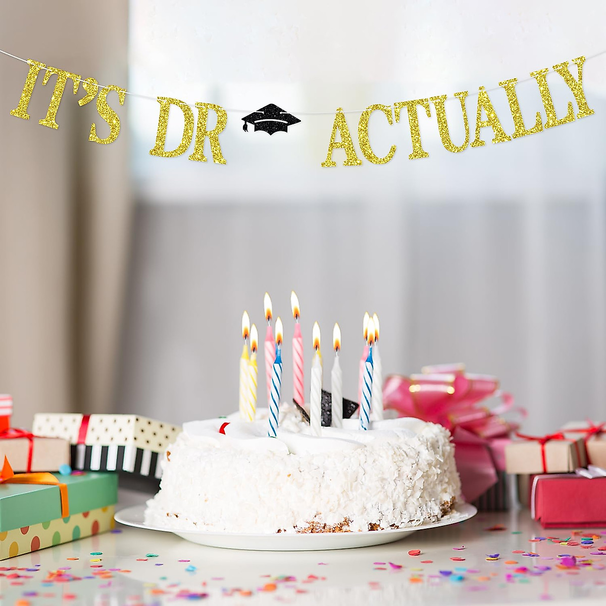 RLXPT It's Dr Actually Banner, Congrats Doctorate Degree Hanging Decorations, Congrats PHD JD MD Grad, Glittery Class of 2024 Senior Graduation Party Decorations Supplies