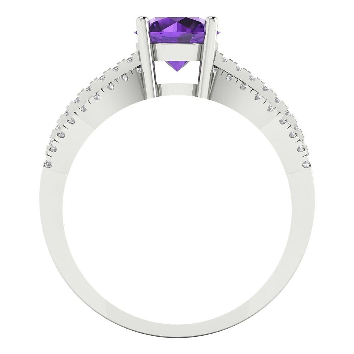 Clara Pucci 1.25 ct Round Cut Solitaire Genuine Natural Purple Amethyst Engagement Promise Anniversary Bridal Ring 18K White Gold 11