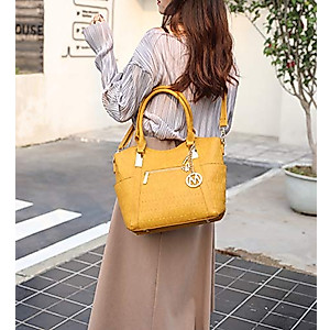 MKF Shoulder Bag for Women: PU Leather Tote Satchel Handbag – Crossbody Top-Handle Purse, Ladies Fashion Pocketbook Mustard