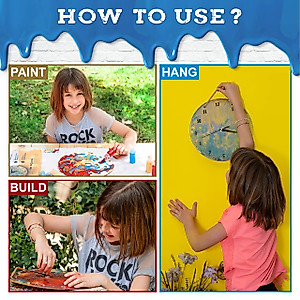 ROMI'S WAY DIY Clock kit w Round Wood, Acrylic Pouring Paint, Clock Mechanism – Kids Painting kit - Clock Kits for Do It Yourself - Unique Boys & Girls Arts and Crafts for Kids Ages 8-12 6-8 and up