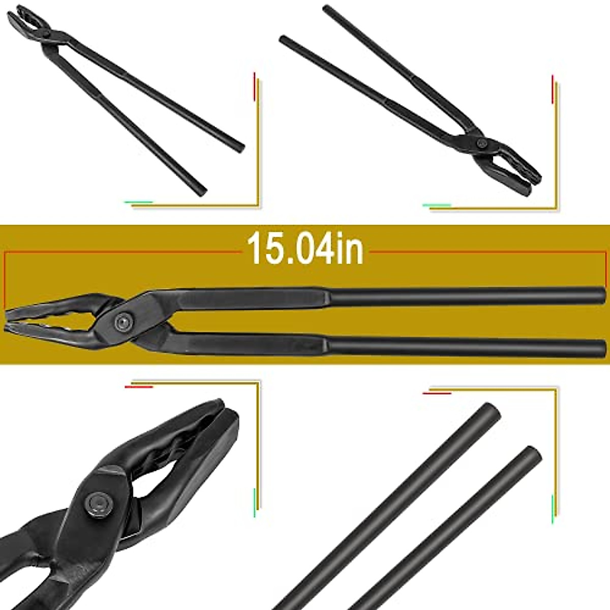 Blacksmith 15” Wolf Jaw Tongs and Hammer Tool Set Essential Tools for Blacksmith Bladesmith Forge