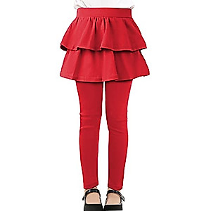 KEREDA Girls Leggings Tutu Skirt Pants Kids Cotton Footless Tights 10-12 Red