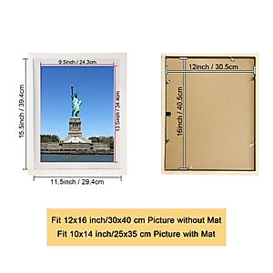 12x16 Wood Picture Frame Diamond Painting Frames 30x40cm Diamond Art Frame Display 12x16in / 30x40 cm Without Mat or 10x14 in/ 25x35cm with Mat 12 x 16 Photo Poster Frame Wall Hanging - White 3 Pack