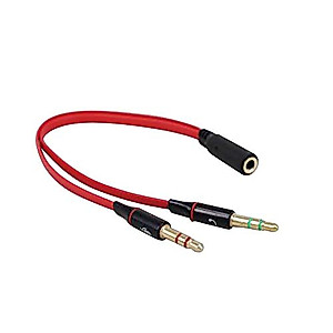 Headphone Splitter for Computer 3.5mm Female to 2 Dual 3.5mm Male Headphone Mic Audio Y Splitter Cable Smartphone Headset to PC Adapter, Upgraded, Red