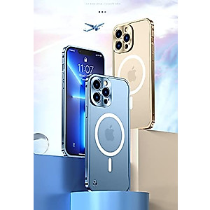 Magnetic Case for iPhone 14 Pro Max Case Compatible with MagSafe Metal Aluminum Alloy Bumper Matte Translucent Back Cover with Camera Lens Protector and Safety Lock (Black)