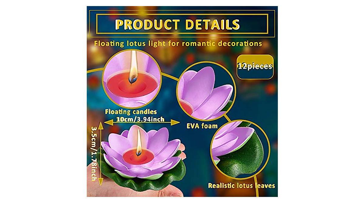 12 Lotus Floating Lanterns & Candles for Pool & Garden Decor