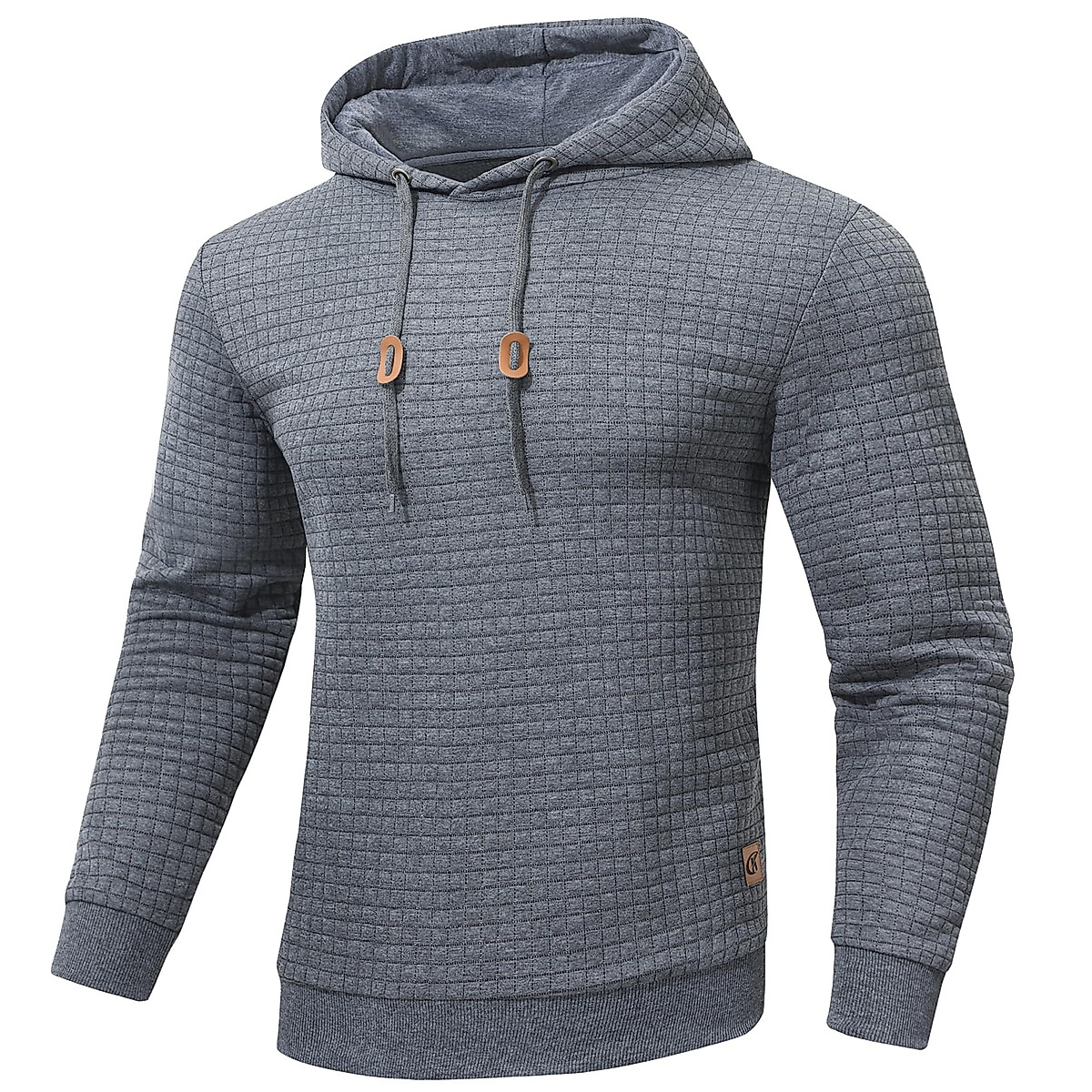 Satankud Mens Pullover Hoodie Long Sleeve Hooded Sweatshirt Casual Hoodies Square Pattern (Dark Grey, M)