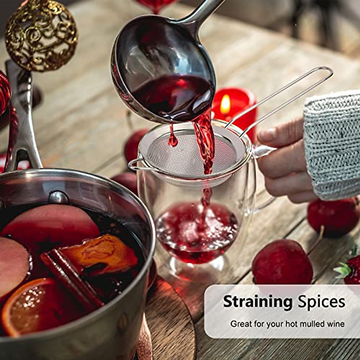 D Fine Mesh Strainer, Stainless Steel Sieve Sifter with Handle, Small Metal Strainer for Loose Tea, Juice, Drink, Herbs, Mini Sifter for Flour, Matcha, Kitchen, Baking, 3-Inch