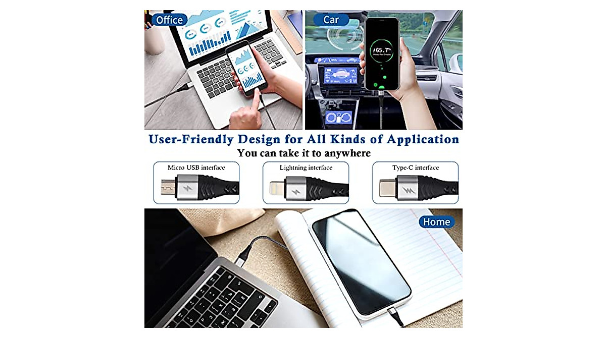 USB C Multi Charging Cable 4FT with Fast 5A Charging & Universal Connectors