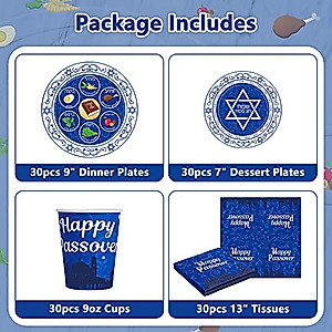 Passover Decorations, 135 PCS Passover Seder Plates Plus HAPPY PASSOVER Banner, Disposable Seder Plates for Passover Food, Renaissance Design Paper Passover Seder Dinnerware Set Serve for 30 Guests