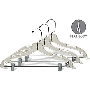 The Great American Hanger Company Clear Plastic Combo Hangers, Box of 100 Flat Ladies Hangers with Adjustable Cushion Clips and Chrome Swivel Hook