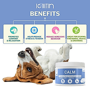 Lollitin Calming Chews for Dogs - Separation Anxiety, Grooming, Fireworks, Storms, Barking - Reduce Stress, Tension - All-Natural - Duck Flavor - 120 Chews - Small, Medium, Large Dogs, All Breeds