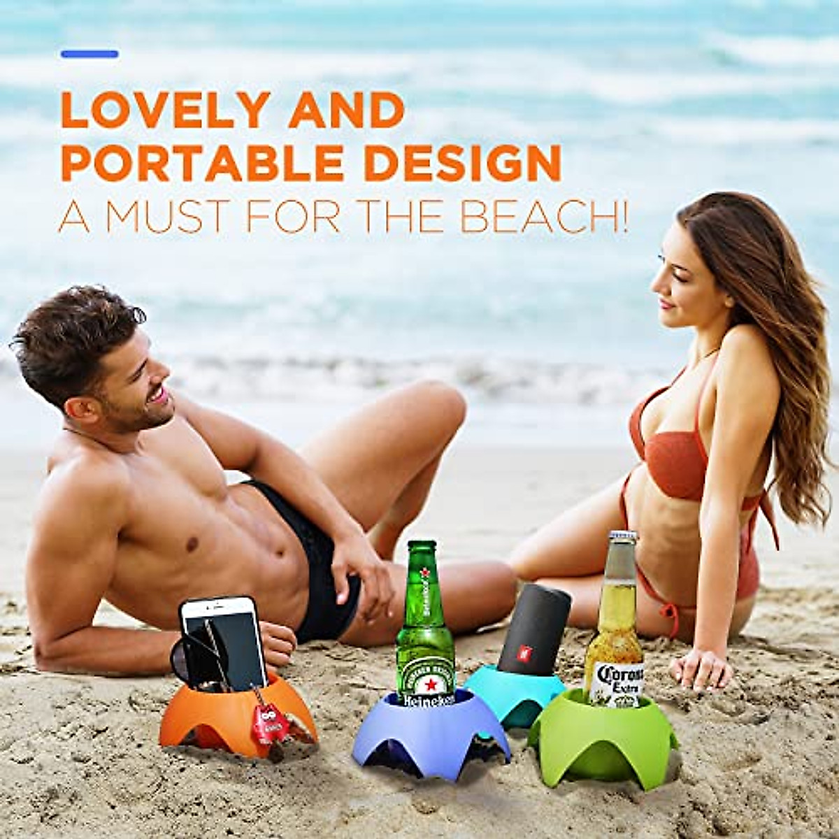 Beach Vacation Essentials Accessories - Beach Drink Cup Holder Sand Coasters, Beach Trip Must Haves Sand Cup Holders for Women Adults Family Friends(Multicolor, 7 Pack)