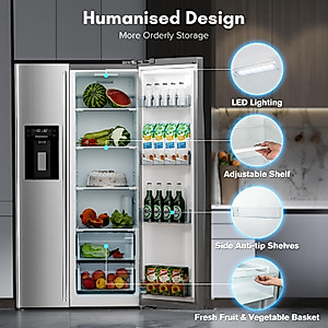 LHRIVER 20 Cu.Ft Side by Side Refrigerator with Ice Maker, Frost-free French Door Kitchen Refrigerator,Full Size Freestanding Fridge & Freezer for Home/Kitchen/Office (Stainless Steel)