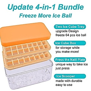 Burfocus Ice Cube Tray with Lid and Bin, Ice Trays Ice Maker for Freezer with Container Silicone Ice Cube Tray Mold Easy Release BPA Free Large Ice Cube Maker for Whiskey,Cocktail