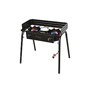 Flame King Outdoor Propane Double Dual Burner Stove 200K BTU Turkey Fryer/Camp Cooker, Portable with Stand Great for Backyard Cooking, Home Brewing & Canning