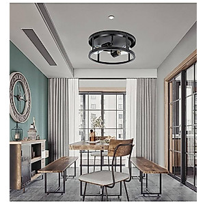 ZTGJMN 2 Light Fixtures Ceiling Mount, 13 Inch Matte Black Industrial Flush Mount Ceiling Light for Farmhouse, Light Fixtures Ceiling for Kitchen Entryway Bedroom Hallway,E26 Base