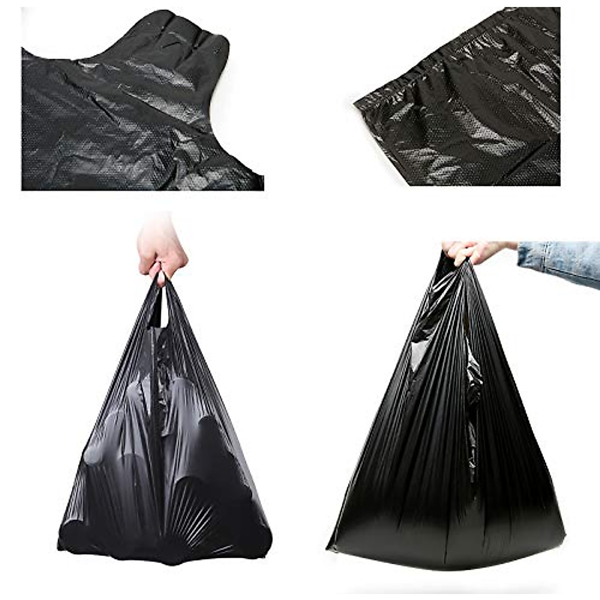 YYaaloa 100 pcs Small Black Trash Bags with Handles 14x22 Super Thick plastic Rubbish Bags,T-shirt bags,Wastebasket Bags for Office, Picnic,Kitchen, Bulk Bags (Black 100 pack)