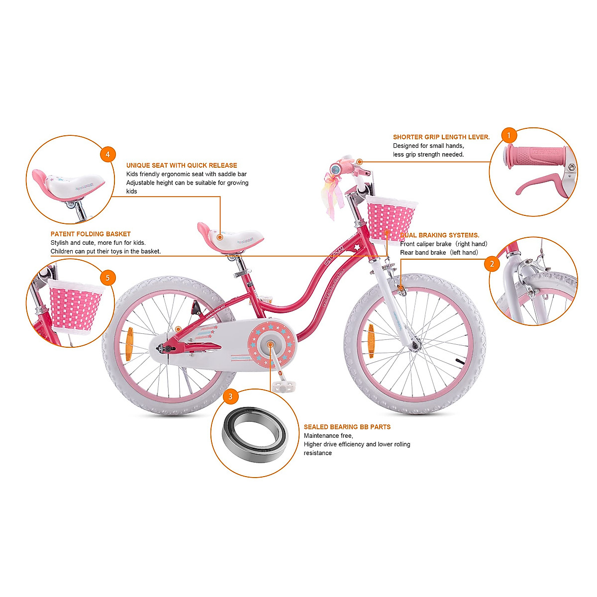RoyalBaby Stargirl Kids Girls Bike Bicycle with Basket Kickstand 18 Inch Pink