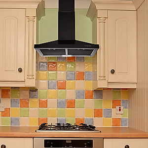 SNDOAS 24 inch Range Hood Black Range Hood, Ductless Range Hood with Energy Saving LED Light,Wall Mount Kitchen Hood,Over Stove Vent,Stainless Steel Chimney-Style Range Hood,Black Vent Hood