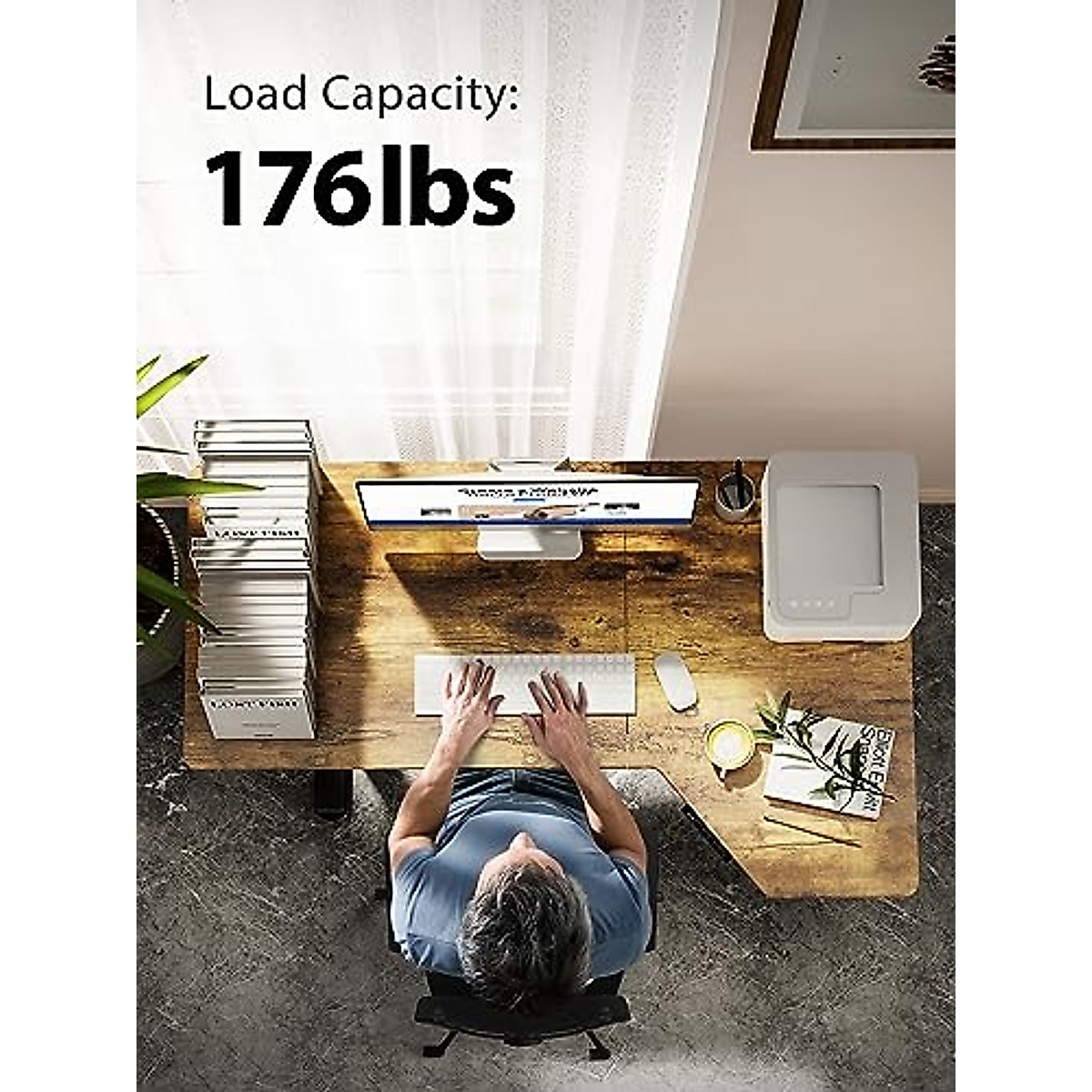 Marsail L Shaped Electric Standing Desk, 55x34 Inch Standing Desk Adjustable Height with Headphone Hook, Large Computer Desk Sit Stand Desk for Home Office Sturdy Writing Workstation