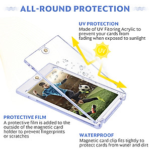 35pt Magnetic Card Holders for Trading Cards Protector, 60 Pack Baseball Card Protector, Acrylic Hard Cards Sleeves Case for Baseball Football Sports TCG CCG Game (Transparent Blue)