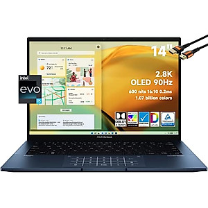 ASUS 2022 Latest Zenbook 14" 2.8K OLED Business Laptop, 12th Gen Intel Evo i5-1240P 12 Cores, 600 nits 90Hz 100% DCI-P3, 18 hrs Battery Life, Thunderbolt 4 (8GB RAM | 512GB PCIe SSD)