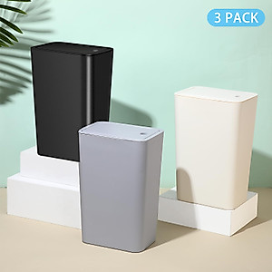 SHPMXUPW 3 Pack Bathroom Small Trash Can with Lid,10L / 2.6 Gallon Slim Garbage Bin Wastebasket with Pop-Up Lid for Bedroom, Office, Kitchen, Craft Room, Fits Under Desk/Cabinet/Sink