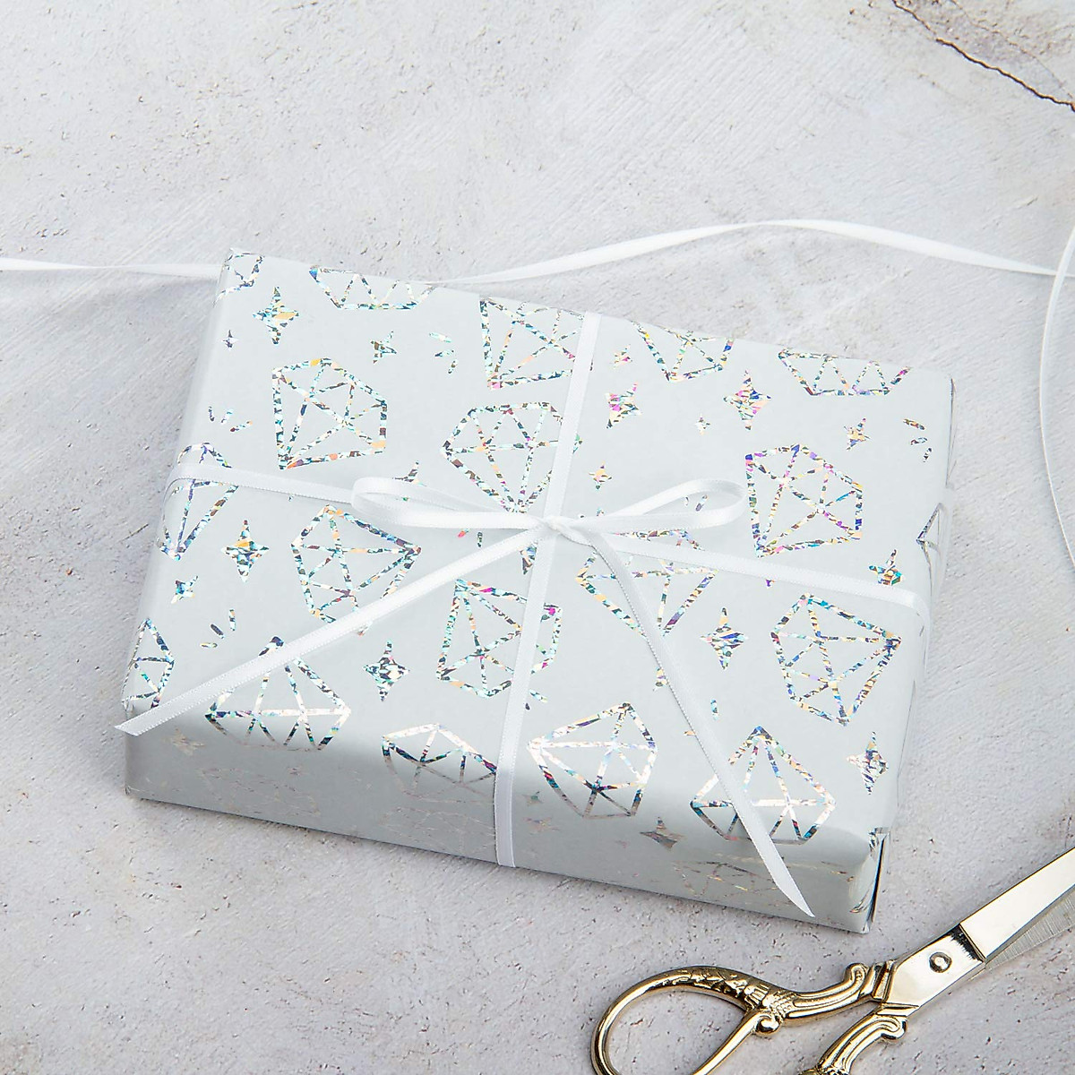 WRAPAHOLIC Wrapping Paper Roll - Silver Diamond Design with Metallic Foil Shine for Birthday, Holiday, Wedding, Baby Shower Packing - 30 inch x 33 feet