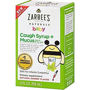 Zarbee's Children's Cough Syrup + Mucus with Dark Honey, Vitamin C, Zinc & Ivy Leaf Extract, Drug & Alcohol-Free, Cherry Flavor, 2Fl Oz