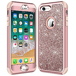 Hython Designed for iPhone 8, iPhone 7 Case, Heavy Duty Full-Body Defender Protective Case Bling Glitter Sparkle Hard Shell Hybrid Shockproof Rubber Bumper Cover for iPhone 7 and iPhone 8, Rose Gold