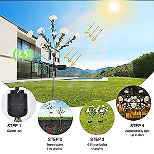 Solar Flower Lights Outdoor, 2 Pack Carnation Solar Garden Lights 49-LED, Waterproof Landscape Stake Lights, Used for Garden Courtyard Path Wedding Christmas and Mother's Day Decoration (White)
