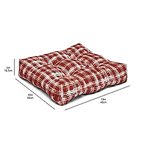 Amazon Basics Tufted Outdoor Patio Square Seat Cushion 19 x 19 x 5 Inches, Red Plaid Geo - Pack of 2